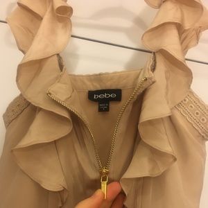 bebe | Dresses | Bebe Beige Zipup Ruffled Dress With Pockets | Poshmark